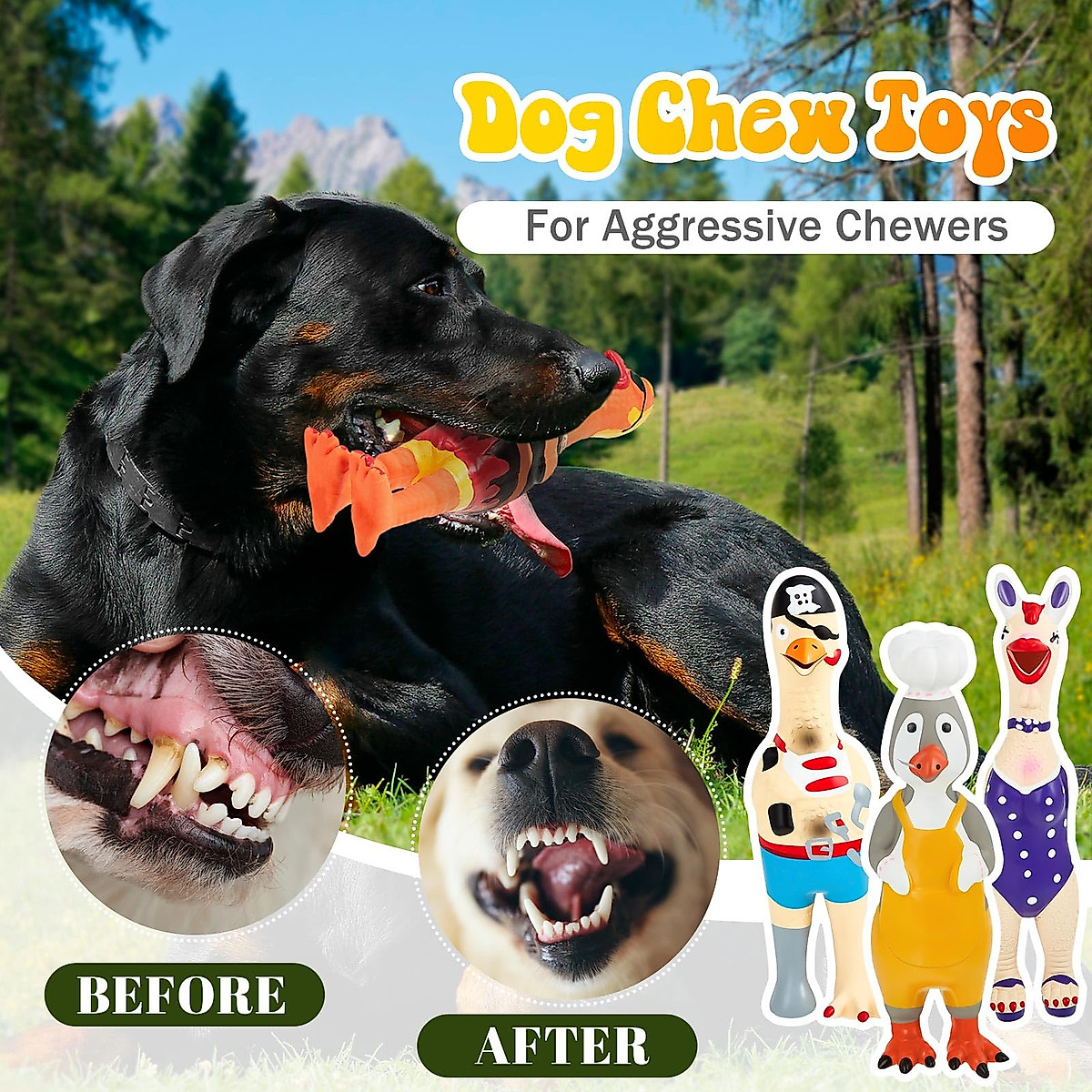 Silipull 6 Pcs Dog Latex Squeaky Toys Chicken Interactive Dog Toy Charming PET Squawkers Earl Captain Jack Durable Latex Chicken Dog Toy Soft Rubber Chew Molar Dog Toys for Small Medium Large Dogs