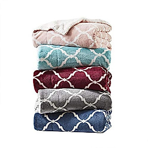 Comfort Spaces Ultra Soft and Cozy Sherpa Reversible Throw Blankets for Couch and Bed, Plush Fleece Cozy Cover with Fuzzy Faux Fur, 50 x 60 in, Aqua Ogee