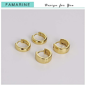 FAMARINE 2 Pairs 14K Gold Plated Hoop Huggie Earrings for Women, Minimalist Dainty Hoop Earrings