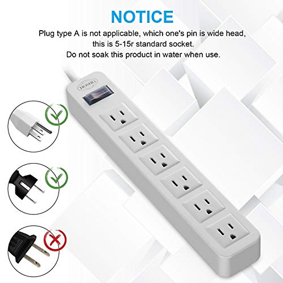 Outdoor Power Strip Waterproof, Weatherproof Surge Protector Power Strips and Electric Shock Proof Outdoor Outlet with 6ft Extension Long Cord/Cable for Bathroom, Garden, Kitchen, Patio [6 Outlets]