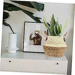 OFFSCH Woven Basket Woven Hamper Woven Storage Baskets Kids Basket Seagrass Belly Basket Seagrass Planter Woven Baskets Home Flower Basket Portable Basket Straw Flower Basket Beige Grass