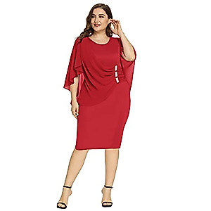 Women's Floral Fake Two Pieces Dress Caplet with Rhinestone Plus Size Wedding Guest Dresses Red 18 Plus