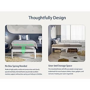 KZZLOL White Twin Size Bed Frames 12 Inch, Metal Platform Twin Bed Frame No Box Spring Needed, Heavy Duty Steel Support 3500 LBS, DIY Headboard, Round Legs, Noiseless, Storage Space, Easy Assembly