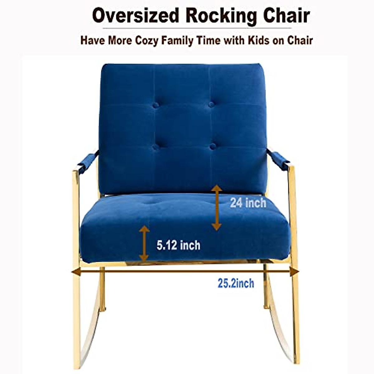 LuxyHoom Nursing Chair, Upholstered Velvet Nursery Chair, Modern Oversized Rocking Chair with Metal Golden Legs, Glider Chair for Nursery, Living Room, Bedroom, Office, Salon (Navy)