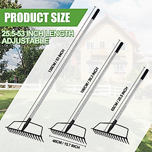 YEELOR Garden Rake, Carbon Steel Sturdy and Heavy Duty Carbon Rake, Bow Rake with Adjustable Stainless Steel Handle, Long Hand Rake for Loosening Soil Leveling Mulch Gathering Leaf