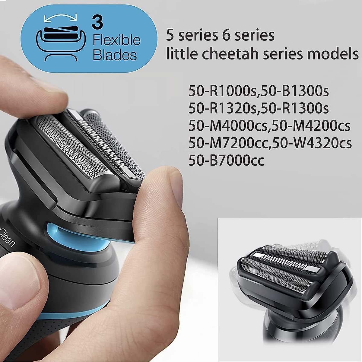 2 Pack Series 5/6 53B Replacement Head Compatible with Braun Electric Foil Shaver 53B Head, Fit New Generation Razors 5020cs 5018s 5035s 5049cs 5050cs 6020s 6040cs 6075cc 6072cc 6090cc Foil Shaver