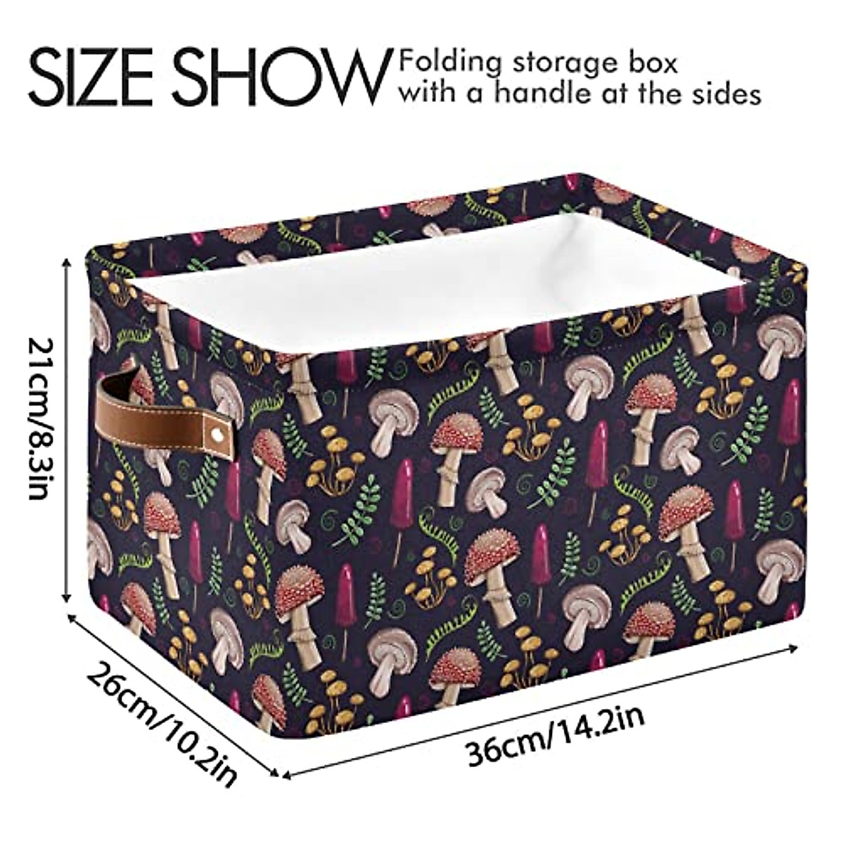 Kigai Collapsible Storage Basket with Handles, Mushroom Pattern Canvas Fabric Storage Bins Toys Clothes Organizer for Bedroom, Nursery, Shelves, Closets (1PACK)