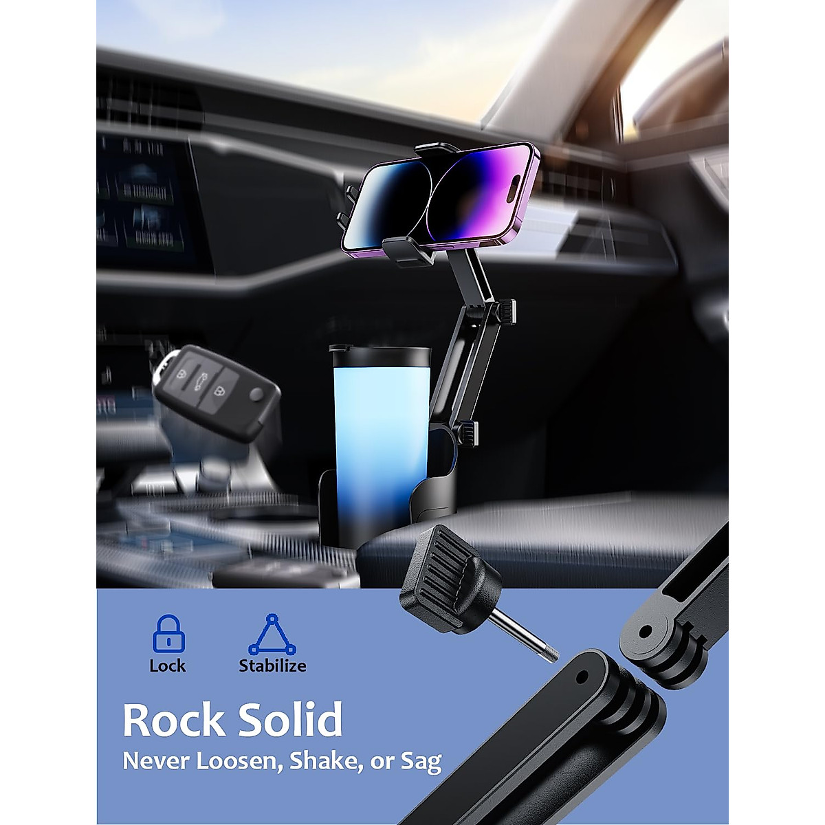 Car Cup Holder Phone Mount: [Bottle Friendly] Car Cell Phones Cup Stand Expander with Height Adjustable Arm Fit for Truck | SUV | Automobile Compatible with iPhone & Samsung & Android Smartphones