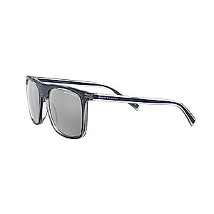 A|X ARMANI EXCHANGE Men's AX4102SF Low Bridge Fit Square Sunglasses, Shiny Blue/Silver Mirrored, 57 mm