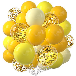 KALOR Yellow and Metallic Gold Balloons, 60 Pcs 12 Inch Gold Confetti Latex Balloons for Baby Shower Birthday Bridal Shower Wedding Party Decorations