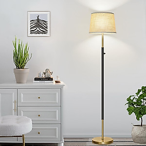Dimmable Floor Lamp, 1100 Lumens LED Bulb Included, Gold Floor Lamps for Living Room Modern Standing Lamp with Natural Linen Shade, Tall Lamp for Living Room Bedroom Office Reading Dining Room