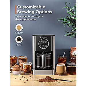 XINYUWZ 12 Cup Programmable Coffee Maker, Drip Coffee Machine with Temperature Control, Auto Pause Coffee Brewer with Glass Carafe, Family Coffeemaker with Self-Cleaning Function Black