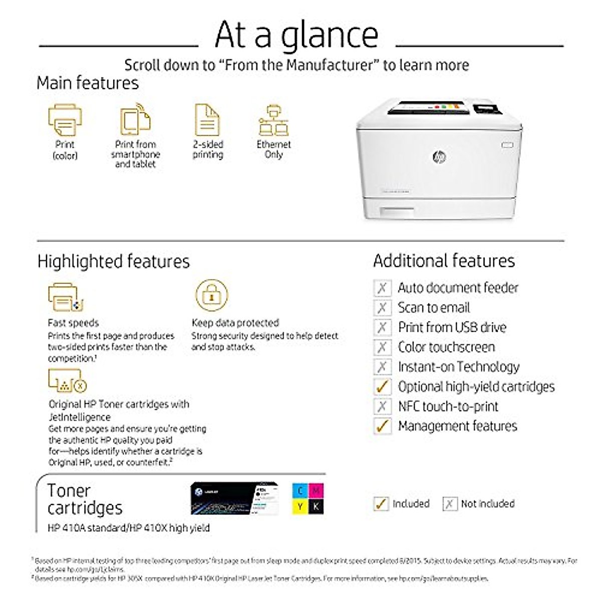 HP LaserJet Pro M452dn Color Laser Printer with Built-in Ethernet & Double-Sided Printing, Amazon Dash replenishment ready (CF389A)