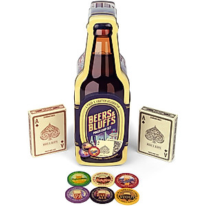 Beers & Bluffs & Blind Tiger, 2 Pack - Alcohol and Gangster 200 Denominated Poker Chip Sets & Playing Cards in Bottle Shaped Tin Case - Las Vegas Casino & Prohibition Theme Novelty Gift Box