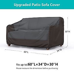 BROSYDA Patio Sofa Cover Waterproof - Heavy Duty 2-Seater Outdoor Sofa Cover Patio Furniture Covers with Air Vent and Handles, 60" L×34" D×30" H, Black