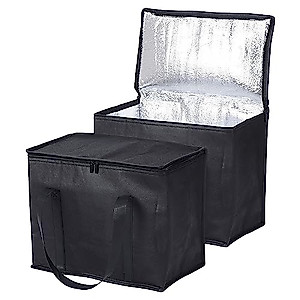 PATIKIL 2 Pack Insulated Reusable Grocery Bag, X-Large Food Delivery Bags with Zipper Thermal Food Bag for Hot/Cold Food Groceries Travel Beach, Black (16"x10"x13")