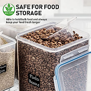 EXTRA LARGE WIDE & DEEP Food Storage Airtight Containers [Set of 4] 5.2L (175.9oz) w/ 4 Measuring Cups + Labels - Ideal for Sugar, Flour, Baking Supplies - Clear Plastic - Leakproof