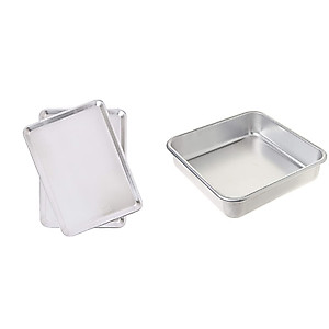 Nordic Ware Natural Aluminum Commercial Baker's Half Sheet, 2-Pack (Silver) and Nordic Ware Naturals Aluminum Commercial 8" x 8" Square Cake Pan (Silver)
