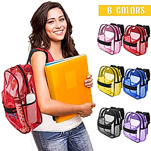 Silkfly 12 Pcs Mesh Backpack in Bulk for School See Through Heavy Duty Bookbags with Adjustable Straps for Kids Boys Girls Students Adults Clear Backpack for Beach, Fitness, Swimming, Outdoor Sports