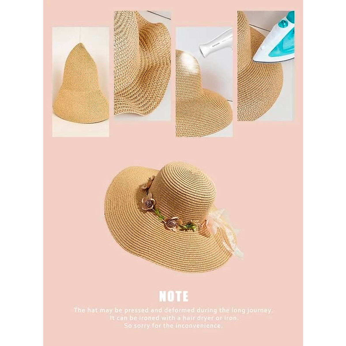 YOFARCHOY Lightweight Packable Sun Hat for Women Foldable Sunhats Woven Bucket Hats Packable Beach Hat Floppy Knitted Woven Hat Khaki