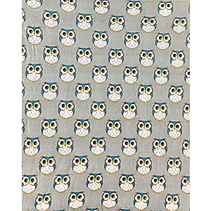 Just Home Fun Print Soft Cozy Lightweight 50 x 60 Fleece Throw Blanket (Tan with Turquoise Owls)
