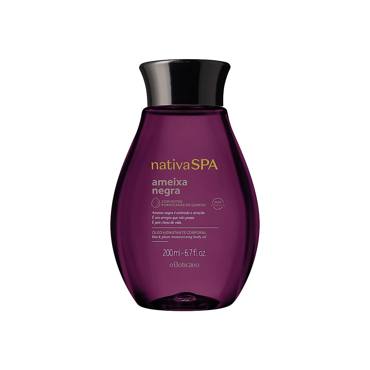 Nativa SPA by O Boticário, Black Plum Body Oil, Scented Moisturizer, Enriched with Purified Quinoa Drops to Boost Hydration, 6.8 Ounce