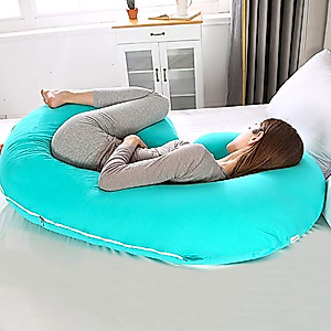 CDEN Pregnancy Pillow, C Shaped Full Body Pillow 52", Maternity Pillow Support for Back, Legs, Neck, HIPS for Pregnant Women with Removable Washable Jersey Cover(Lakeblue)