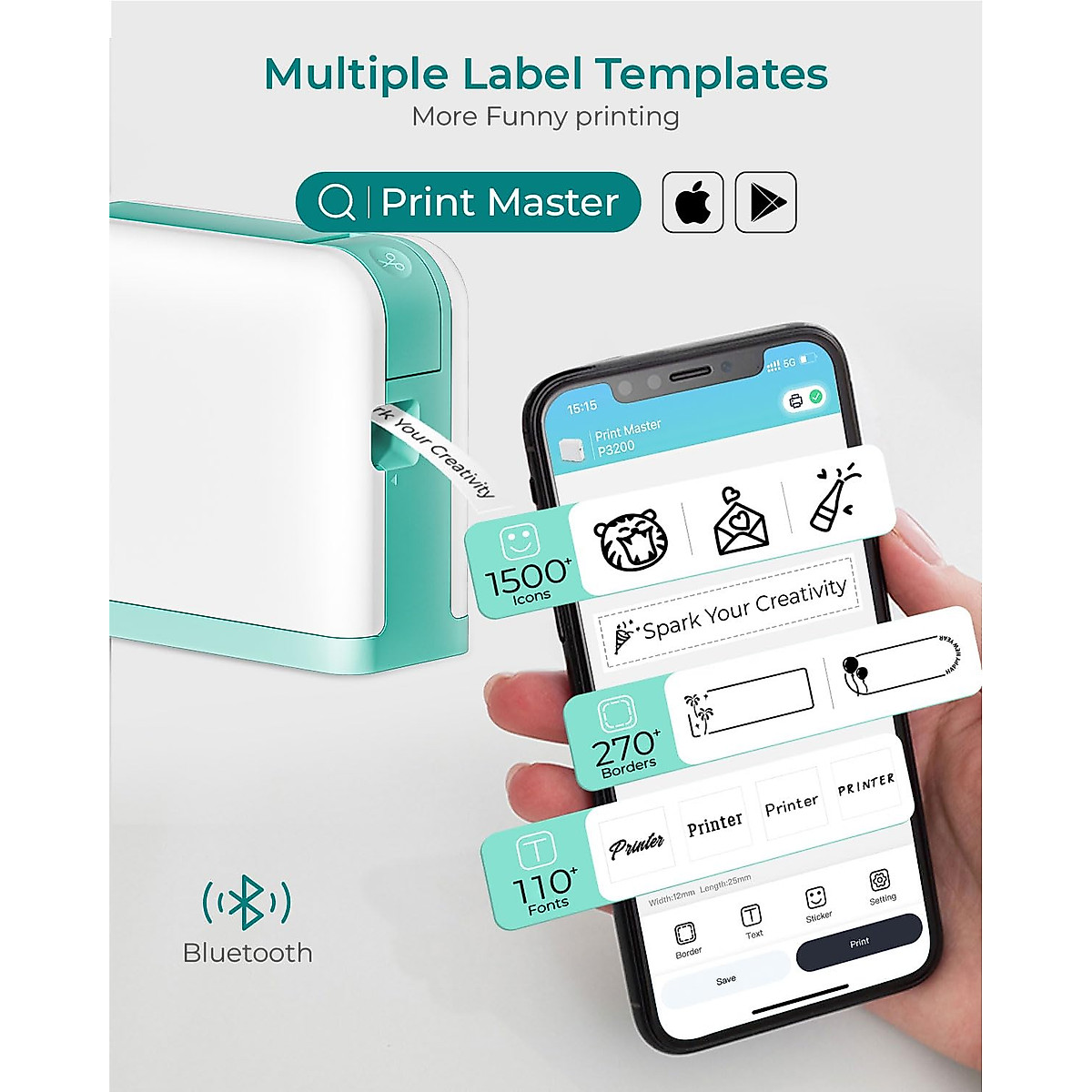 Vixic Label Makers - Label Maker Machine with Tape P3200 Portable Bluetooth Handheld Label Printer for Labeling Home Office Organization Included Multiple Templates for Phone Pad USB Rechargeable