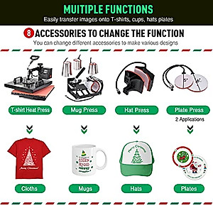 Slendor 8 in 1 Heat Press Machine 15x15 inch 360-Degree Swing Away Digital T Shirt Pressing Machine Multifunction Heat Transfer Sublimation Combo for T Shirts Mugs Hat Plate Cap