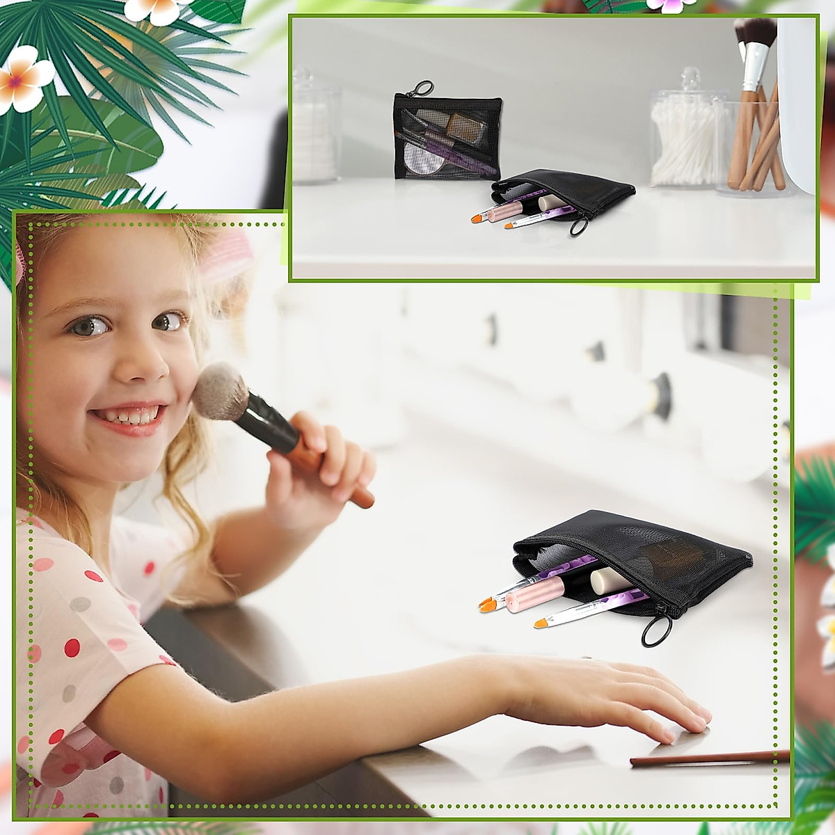 Jexine 60 Pcs Small Zipper Pouch Bulk Nylon Mini Mesh Pouches Multipurpose Coin Purse Pouch Zippered Mesh Cosmetic Bag Portable Storage Makeup Bags for Travel Supplies (Black)