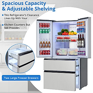 French Door Refrigerator, 33" & 18.8Cu.Ft Counter Depth French Refrigerator, 4-Door Stainless Steel Refrigerator w/6.5Cu.Ft Freezer Capacity, Kitchen Fridge w/Digital Temperature Control Auto Defrost