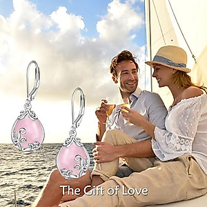 POPLYKE Rose Quartz Filigree Teardrop Drop Dangle Earrings Sterling Silver Pink Crystal Leverback Earrings Jewelry for Women