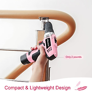 AVID POWER Cordless Drill Pink, 12V Power Drill Set with 22pcs Impact Driver/Drill Bits, 2 Variable Speed, 3/8'' Keyless Chuck, 15+1 Torque Setting (Pink)