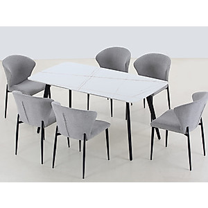 kevinplus 70'' White Dining Table Slate Kitchen Dining Table with Sintered Stone Top, Modern Mid-Century Rectangular Conference Table for Office, Living Room Dinner Table, Metal Legs, White & Gold