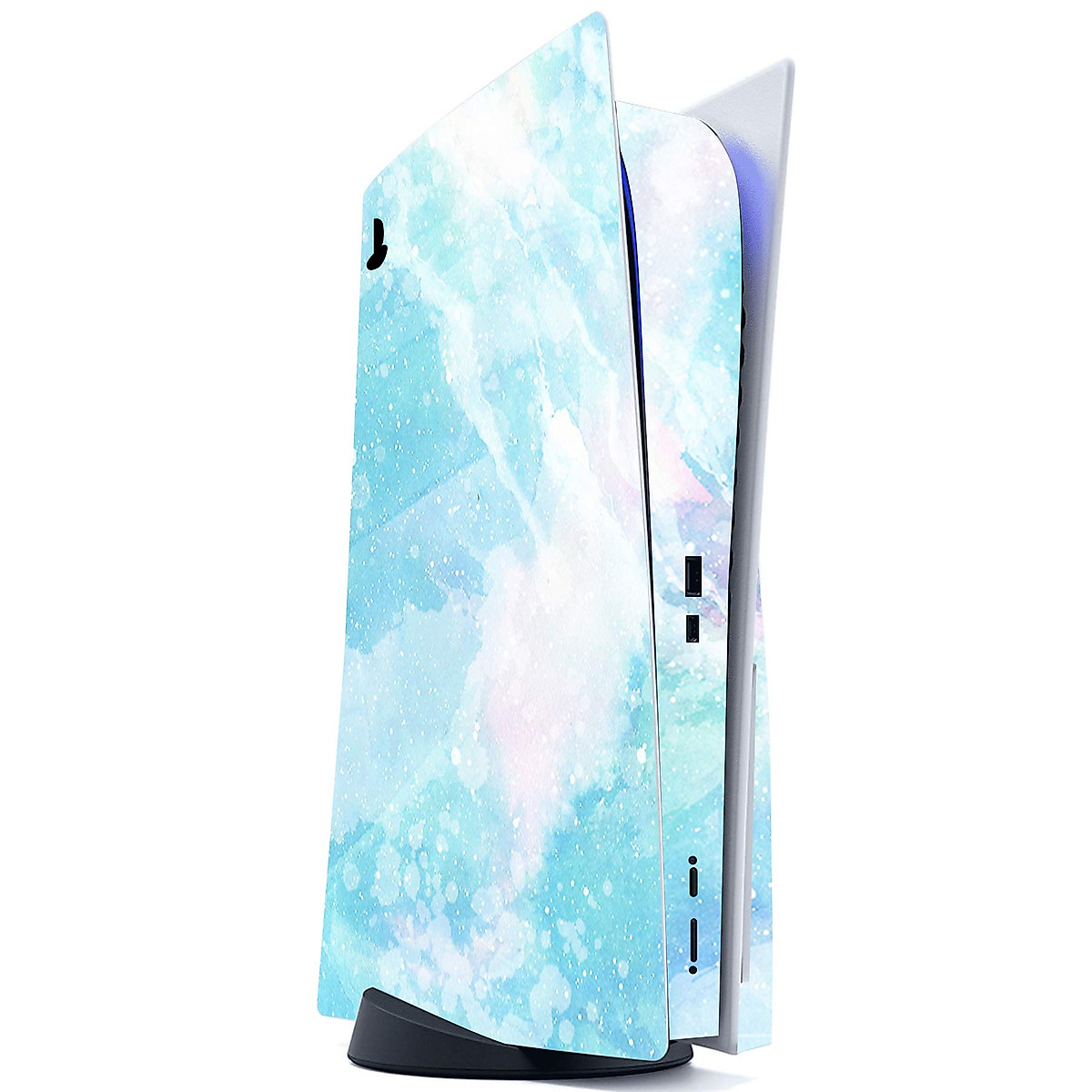 PlayVital Pale Blue Watercolor Full Set Skin Decal for ps5 Console Disc Edition, Sticker Vinyl Decal Cover for ps5 Controller & Charging Station & Headset & Media Remote