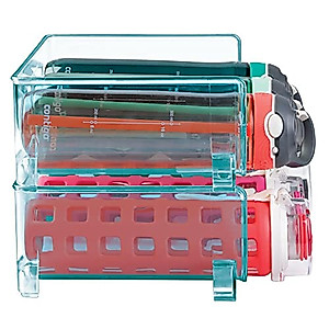 mDesign Stackable Plastic 3 Bottle Refrigerator Wine Rack - Kitchen Storage Organizer for Champagne, Wine or Water Bottles - Stacking Wine Organizer for Fridge - Ligne Collection - 4 Pack - Blue Tint