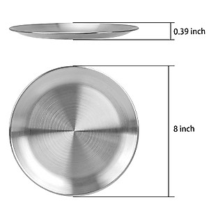 JXHAPY Reusable Brushed Metal Dinner Plates-Stainless Steel Round Plates,Dinner Plate Dish Heavy Duty Kitchenware Round Metal Plates | Dishwasher Safe |Use for BBQ Steak (8 Inch 5 Pack)