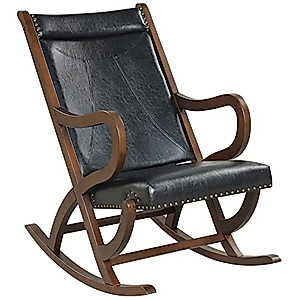Giantex Rocking Chair with Cushion, Modern PU Leather Rocker, Rubber Wood Frame, Ergonomic Backrest Armrest, Single Rocking Chair for Nursery Living Room Bedroom Lounge Office (1, Black & Brown)