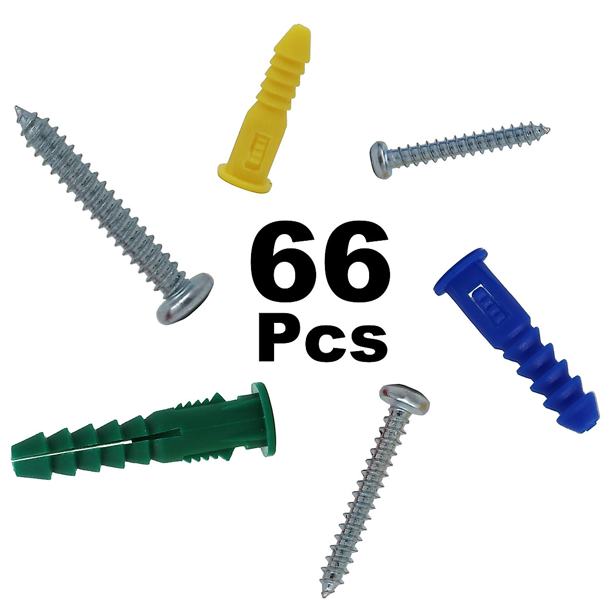 T.K.Excellent Plastic Self Drilling Drywall Ribbed Anchors with Phillips Pan Head Self Tapping Screws Assortment Kit,66 Pieces