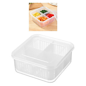 Generic Vegetable Storage Container, Draining Storage Containers 4 Compartments with Lid for Ginger Garlic for Picnic, Genericwbvqg87gr3
