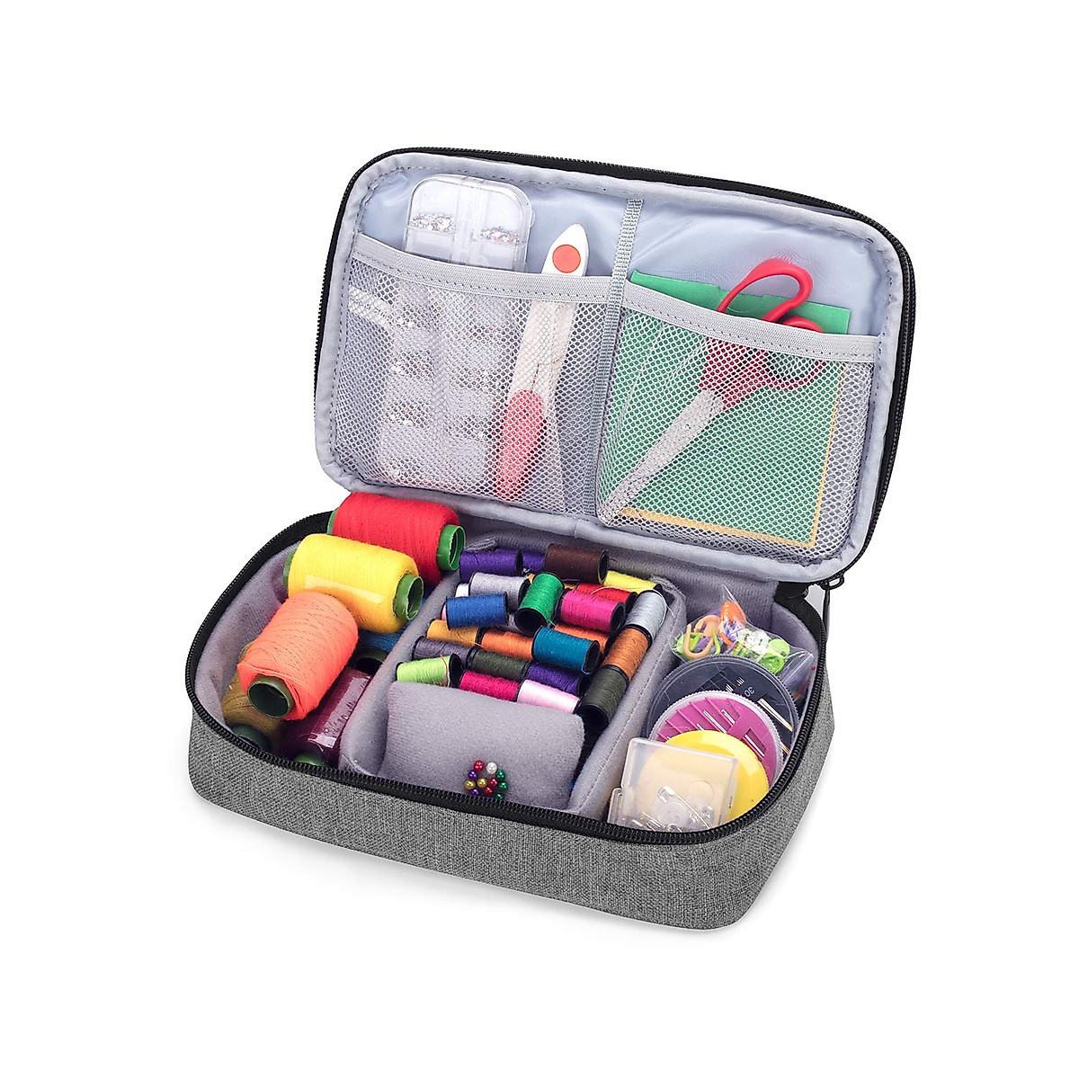 Luxja Sewing Accessories Organizer, Double-Layer Sewing Supplies Organizer for Needles, Scissors, Measuring Tape, Thread and Other Sewing Tools (NO Accessories Included), Gray