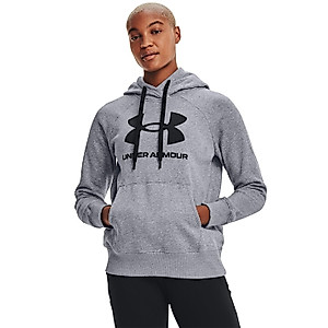 Under Armour Womens Rival Fleece Logo Hoodie , Steel Medium Heather (035)/Black , X-Large