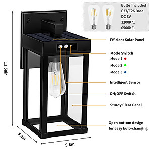 Yomisga Solar Wall Lights Outdoor Dusk to Dawn Porch Lighting, Exterior Light fixtures Wall Mount Waterproof Solar Wall Lantern with Motion Sensor, Outside Wall Sconce for House, Garage, Front Door