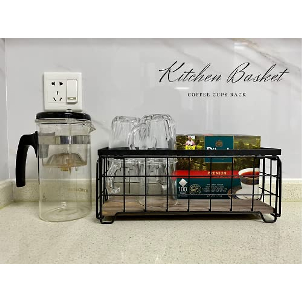 Metal Wire Storage Basket Bin for Toilet Paper, Coffee Pod cups, Towel, Shampoo, Toilet Tank Tray Decor Box, Kitchen basket for Countertop Cabinet Laundry, Bathroom Basket Toilet Tray- Black SHIN·YIK