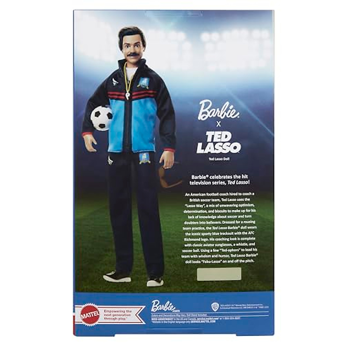 Barbie Signature Fashion Doll, Ted Lasso Wearing Blue Tracksuit with AFC Richmond Logo, Collectible in Displayable Packaging