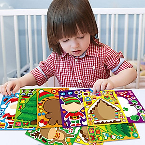 JASHIAGE Christmas Stickers for Kids - 24 Sheets DIY Santa Snowman Reindeer Holiday Decals, Party Game Stickers, Perfect for Crafting, Gift Decorating, School Activities