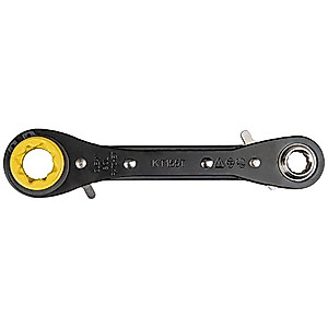 Klein Tools KT155T 6-In-1 Lineman's Ratcheting Wrench with Bolt Through Design and Bright Yellow Socket