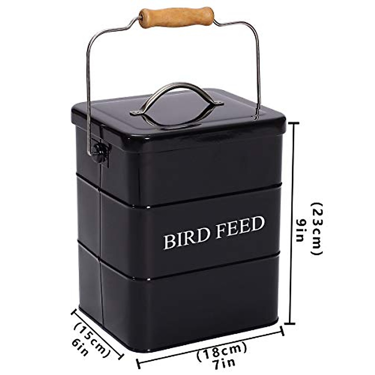 Morezi Bird seed and feed storage tin with lid Included - white-coated carbon steel - tight fitting lids - storage canister tins - Black