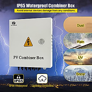 GTYORUS PV Combiner Box - 6 String Solar Combiner Box with Lightning Arrester, 10A Rated Current Fuse with Led Light, 63A Circuit Breaker, for On/Off Grid Solar Panel System
