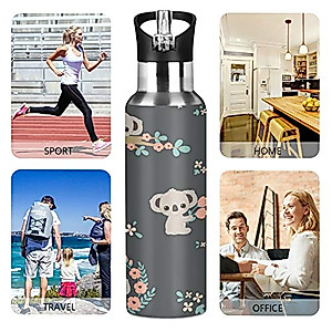Cute Koala Water Bottle Kids Stainless Steel Vacuum Insulated Water Flask Sandard Mouth Bottle with Wide Handle